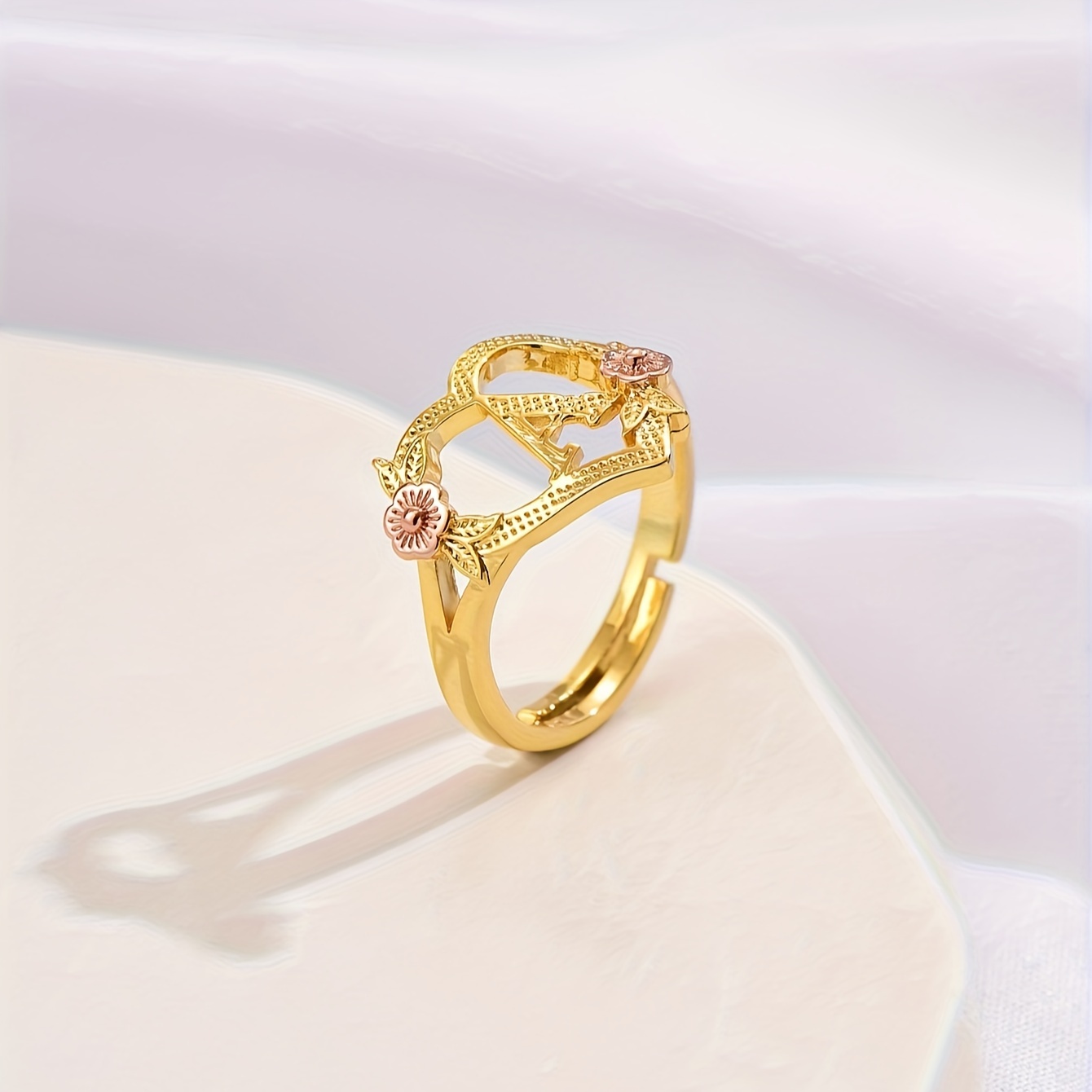 Hollow Love Heart Letter Band Ring Vintage Style Adjustable - Temu ...