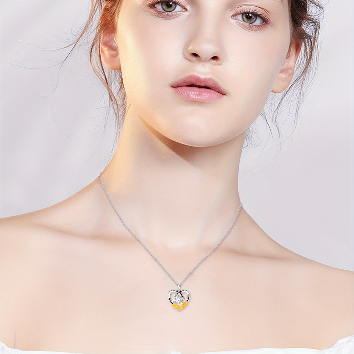 Horseshoe Necklace Horse Pendant Necklaces With Sunflower 925 Sterling Silver Cute Horse Jewelry Birthday Gifts For Women Friends
