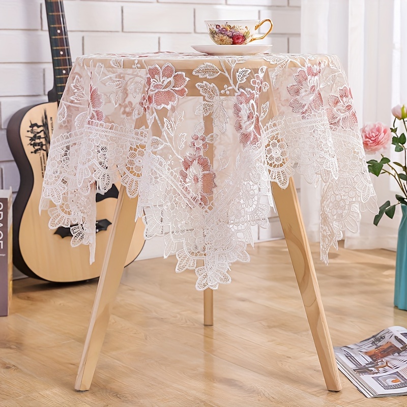 tablecloth round lace floral embroidered table cover vintage - Temu New ...