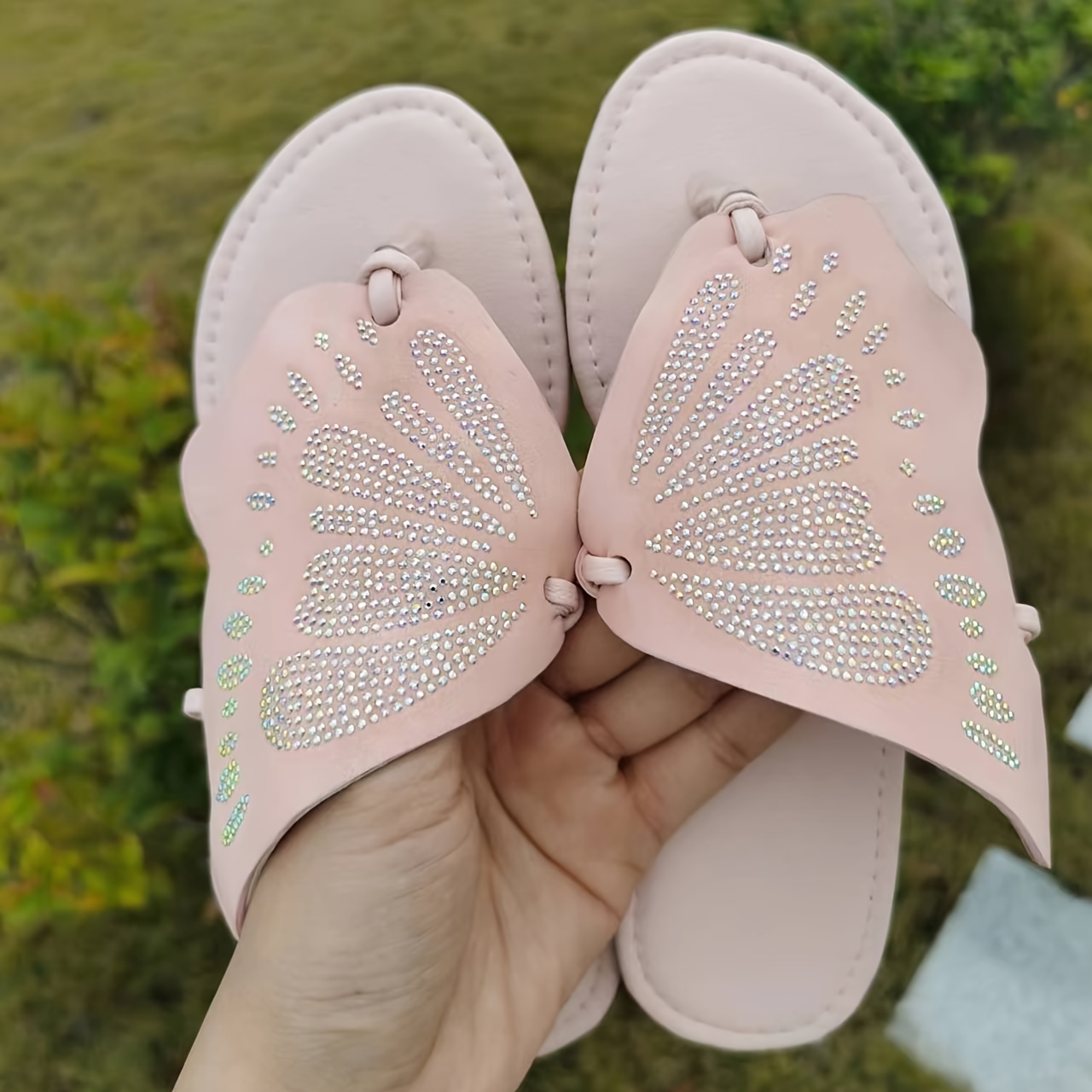Trendy Elegant Rhinestone Butterfly Slippers Girls - Temu Australia