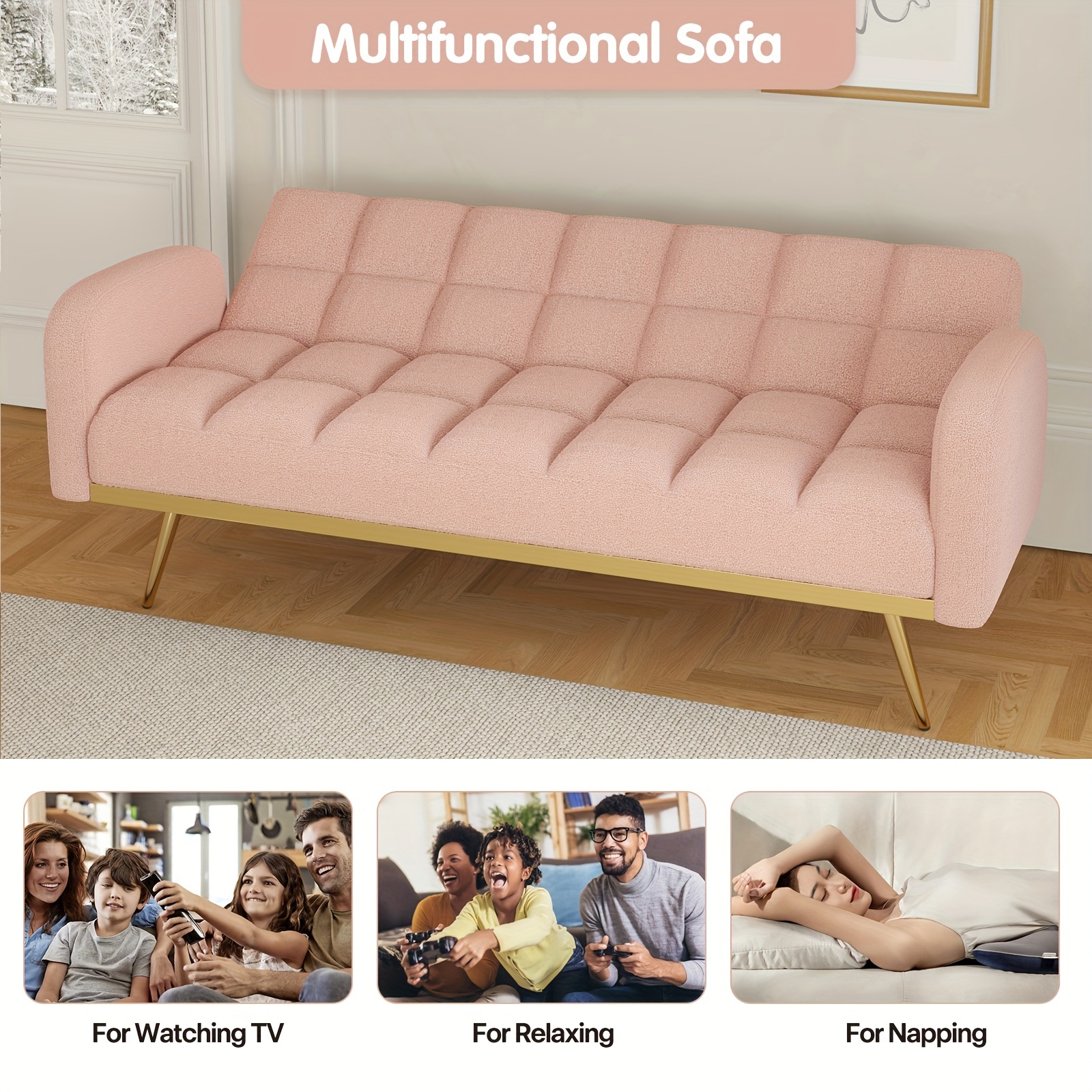 Three-seat Sofa Couch, 69" Futon Sofa Bed, Adjustable Sleeper Sofa Bed ...