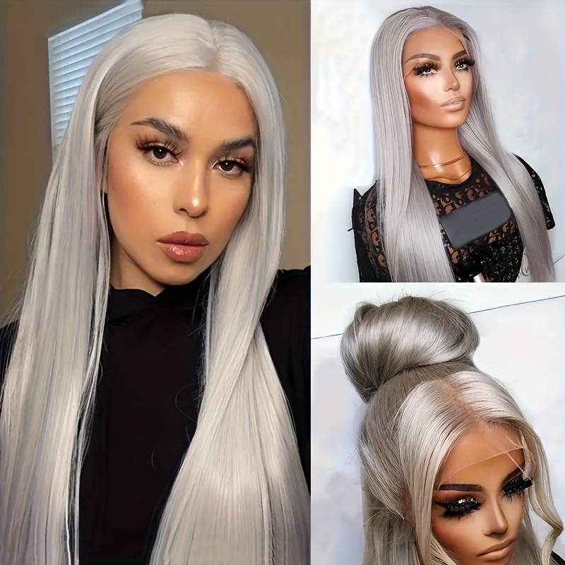 Elegant Straight Lace Front Wig Women Grandma - Temu