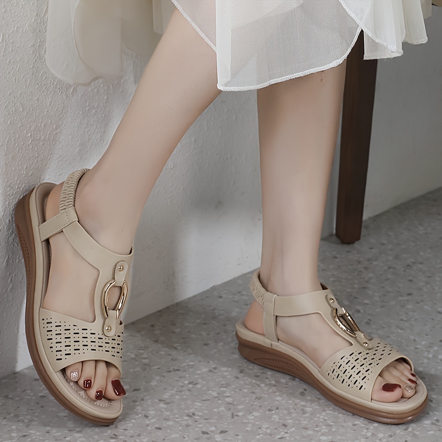 Womens Hollow Design Flat Sandals Casual Open Toe Summer Temu Canada