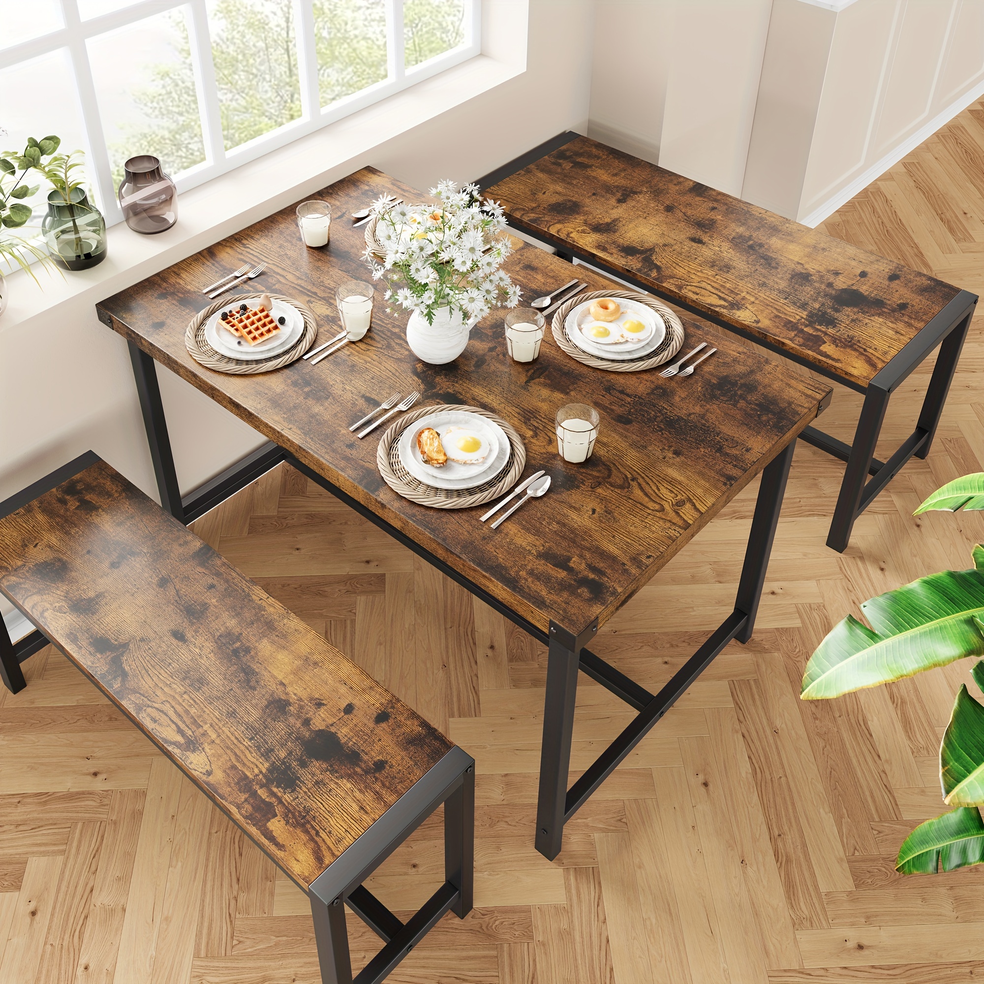 kitchen table set 4 dining table set benches dining room Temu