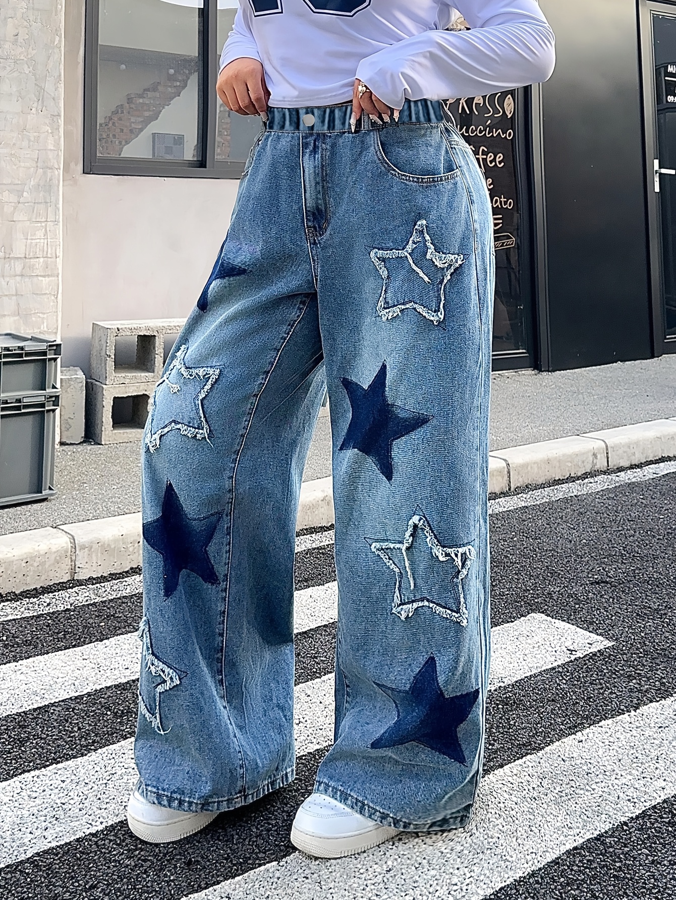 heart patch baggy jeans loose fit denim pants Temu United Kingdom