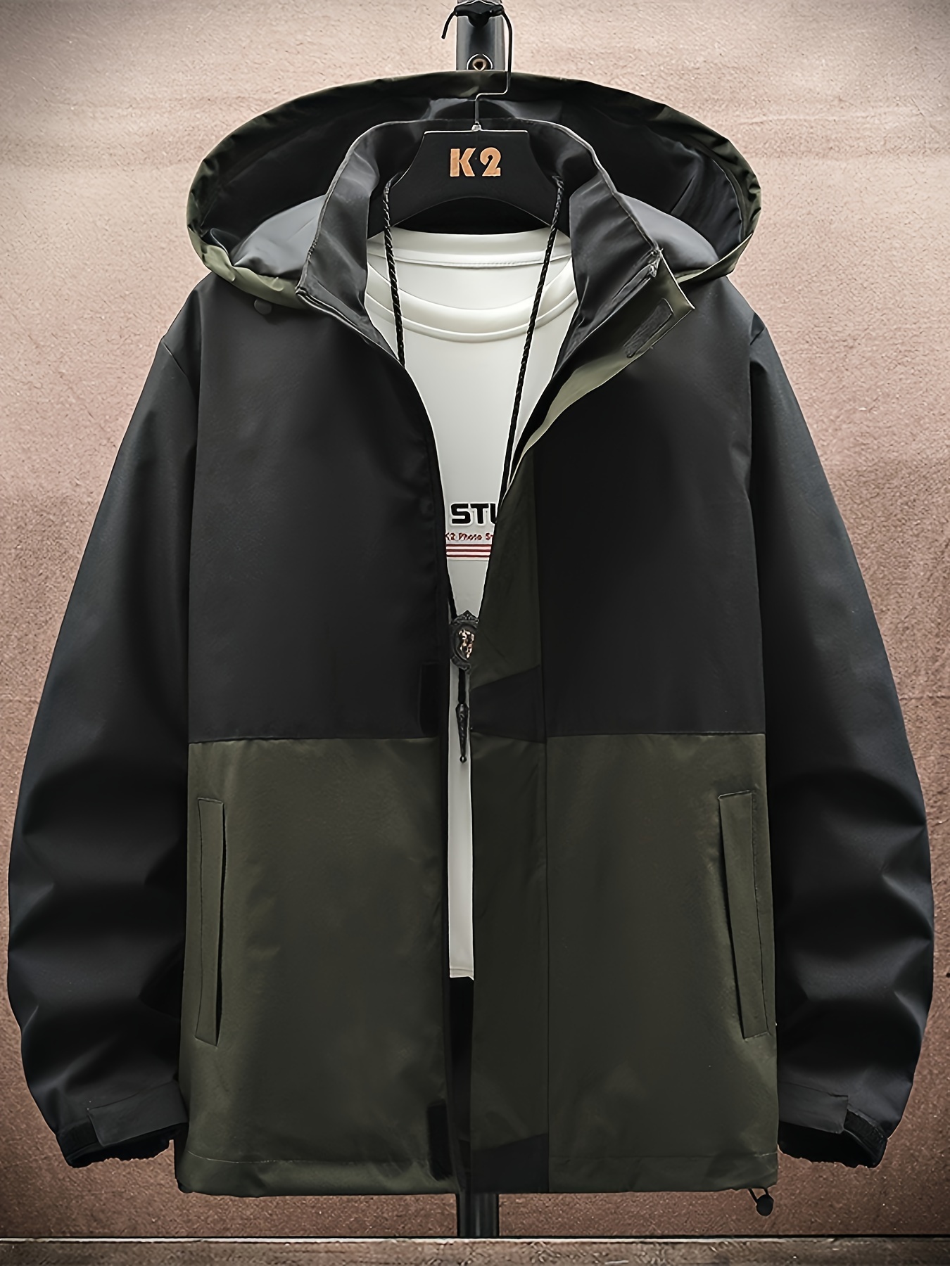 Men's Color Matching Jacket Pockets Casual Breathable Zip - Temu Australia