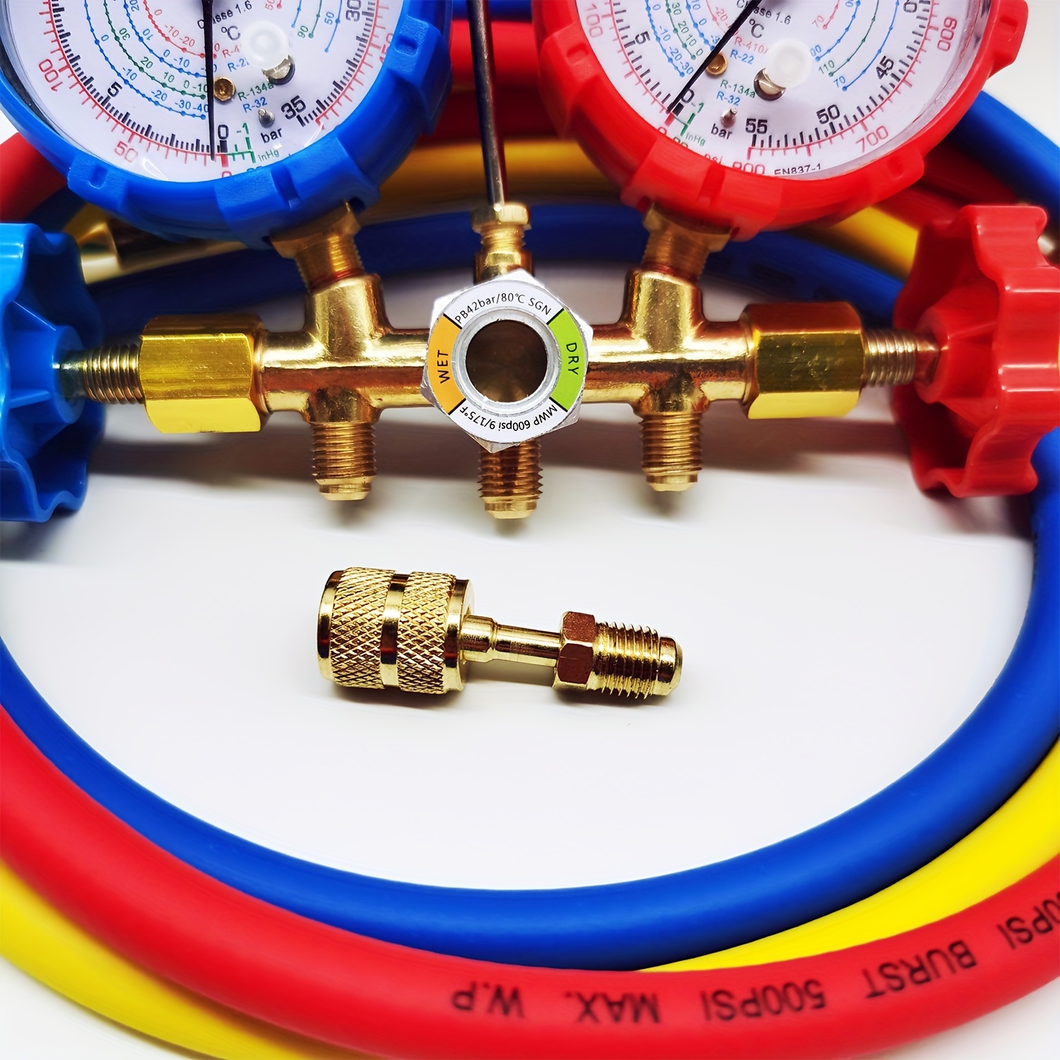 エアコン用冷媒用3ウェイマニ ゲージセット、ホース付きhvac診断ツールキット、r410a、r134a、r32、r22に対応、金属と ...
