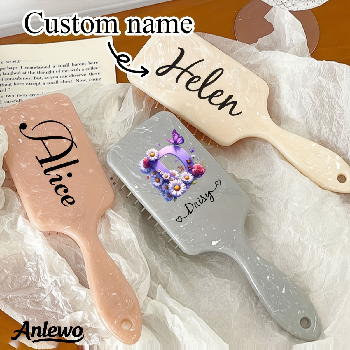 personalized hair brush sold on Temu United States