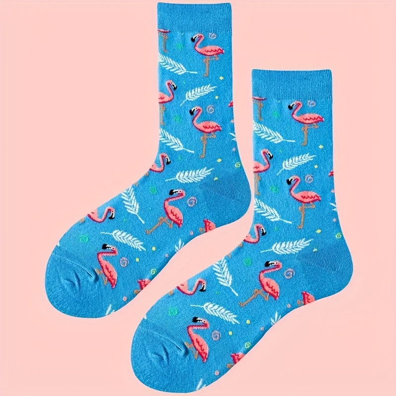 Flamingo Print Knee Blend Knit Fabric Couple's - Temu