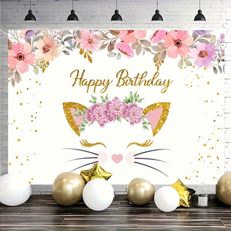 Cartoon Cat Party Backdrop Polyester Perfect Birthdays - Temu
