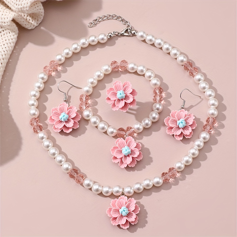 Flower Jewelry Set Including Necklace Bracelet Ring Earrings - Temu ...