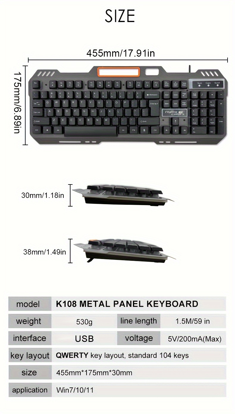 Wired Usb Interface, Metal Panel Rainbow Backlight, 104-key Multimedia ...