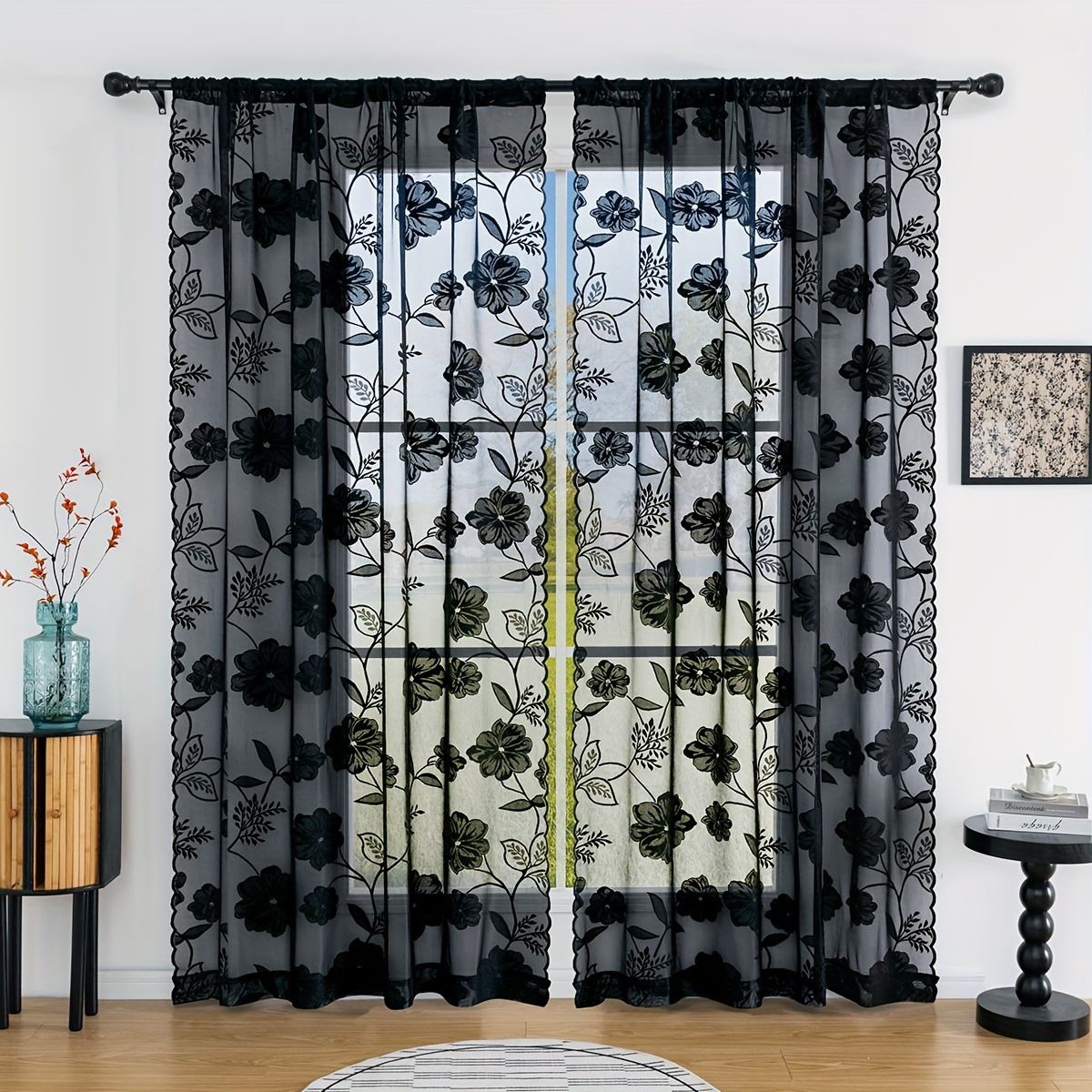 Black lace curtains store