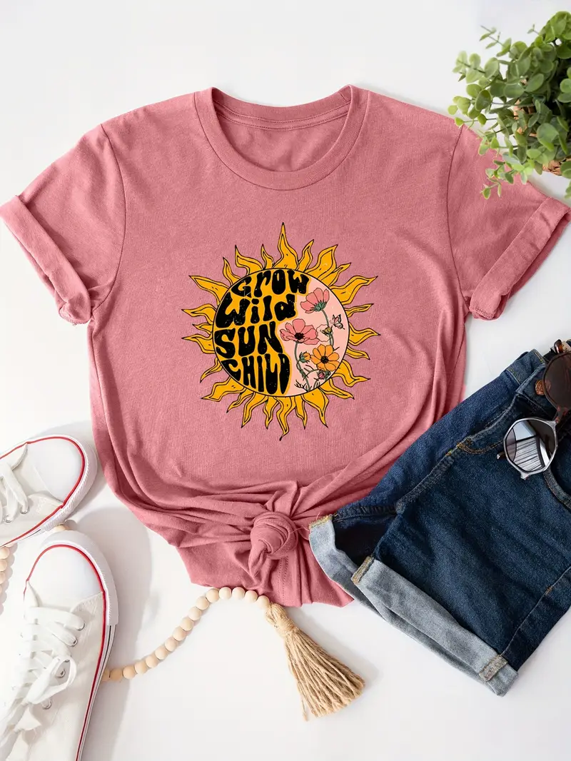 Floral Letter Print Sweatshirt Plus Size Casual Long Sleeve Temu Canada