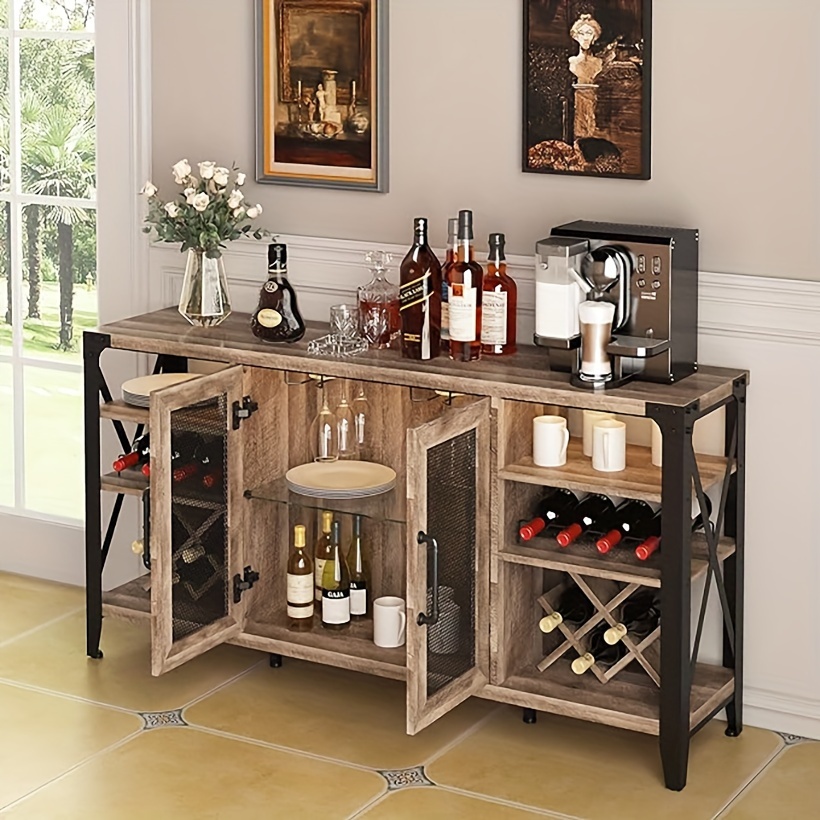 Wine Bar Cabinet Liquor Glasses Farmhouse Coffee Bar Cabinet - Temu