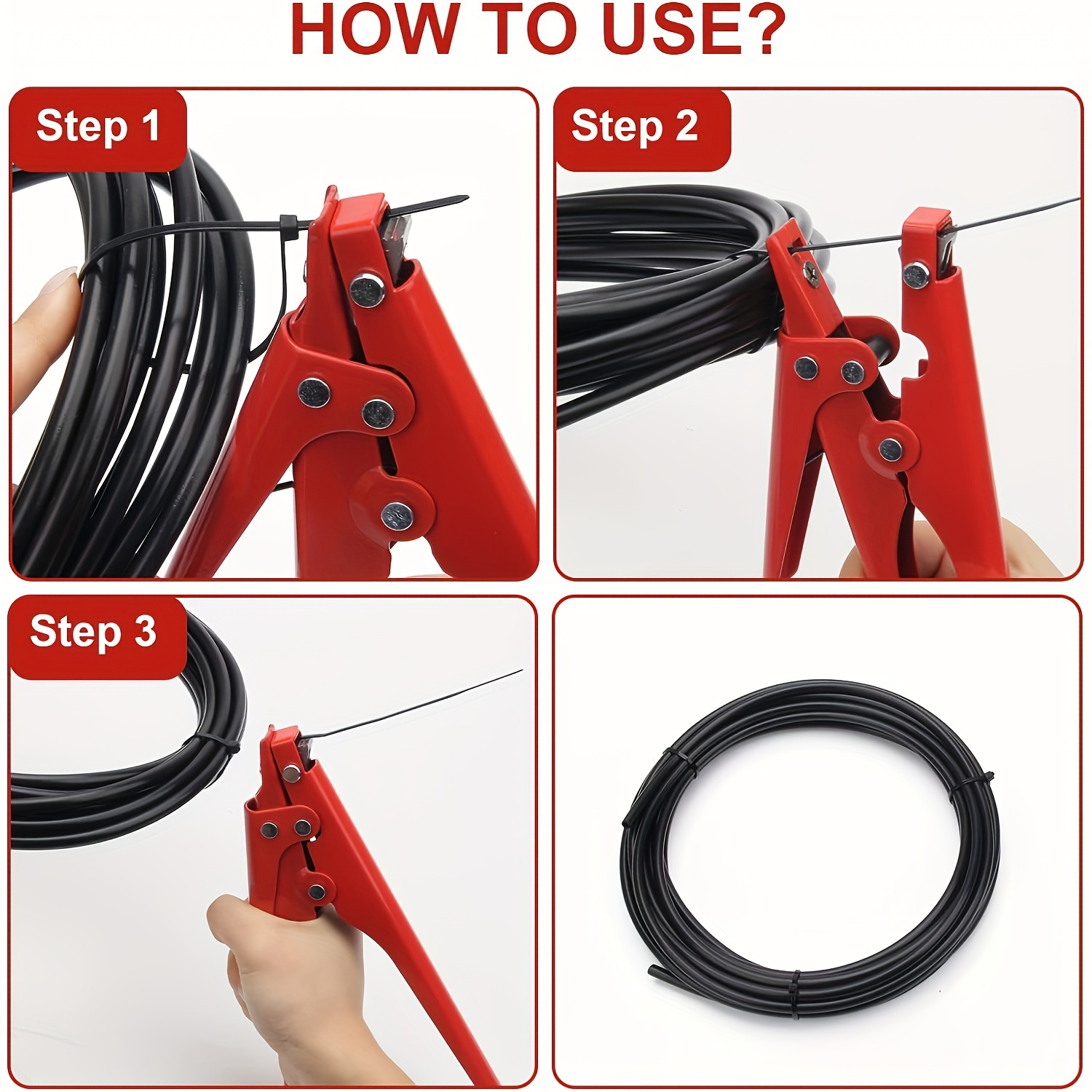 Nylon & Metal Cable Tie Gun, Adjustable Tension & Automatic Cut-off ...