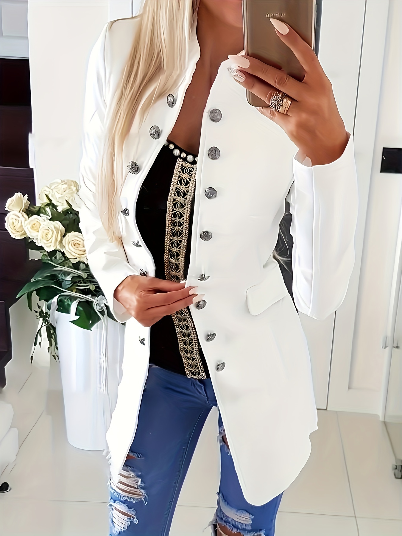 Open Front Plus Size Casual Long Sleeve Buttons - Temu Canada