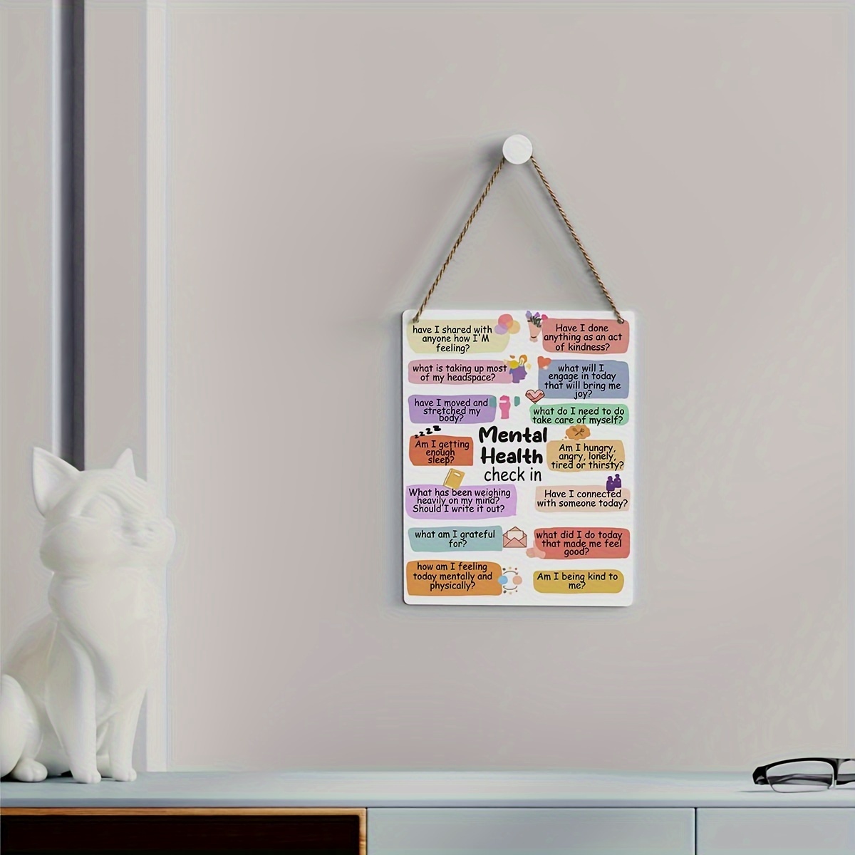 1pc Rustic Wooden Mental Health Check-in Sign, Colorful Mindfulness ...