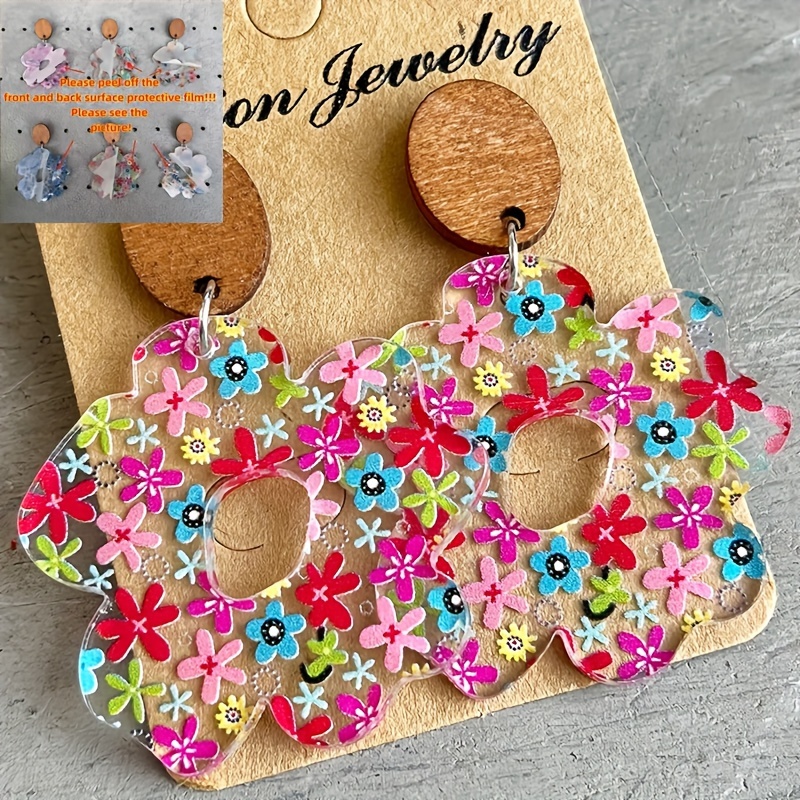 Acrylic Rose Daisy Earrings Colorful Flower Tulip Earrings - Temu ...