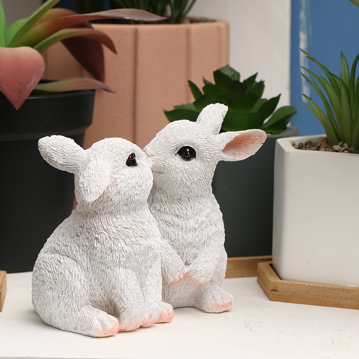 Rustic Resin Rabbit Couple Statue Easter Animal Theme Garden - Temu