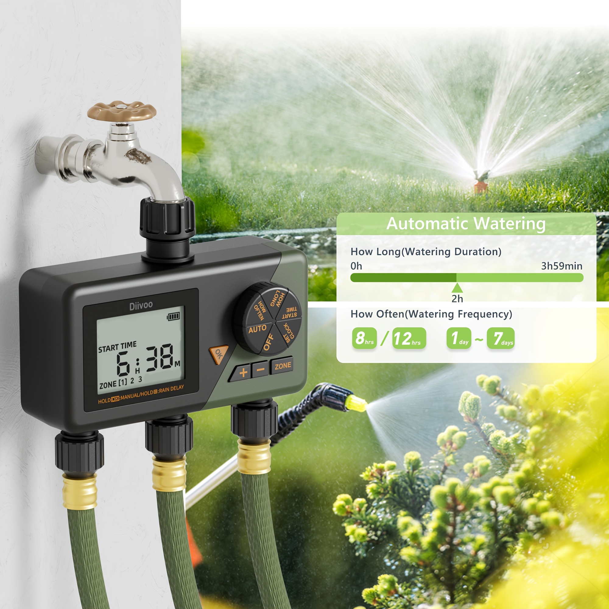 Sprinkler Timer 3 Zone Water Hose Timer 3 Outlet - Temu
