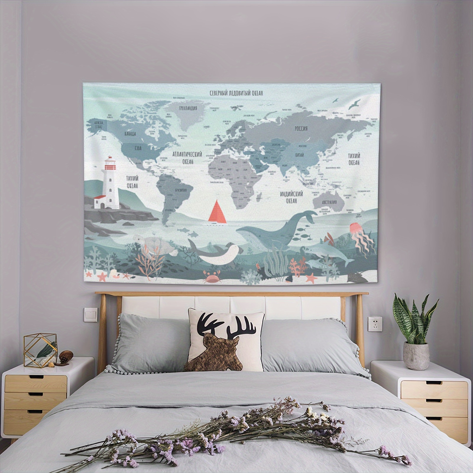 World Map Tapestry - Educational Geography Wall Hanging For Classroom ...