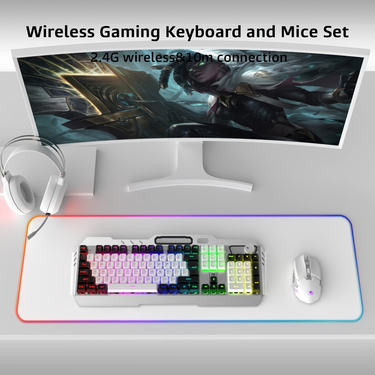 k670 wireless gaming keyboard mouse 16 rgb led - Temu