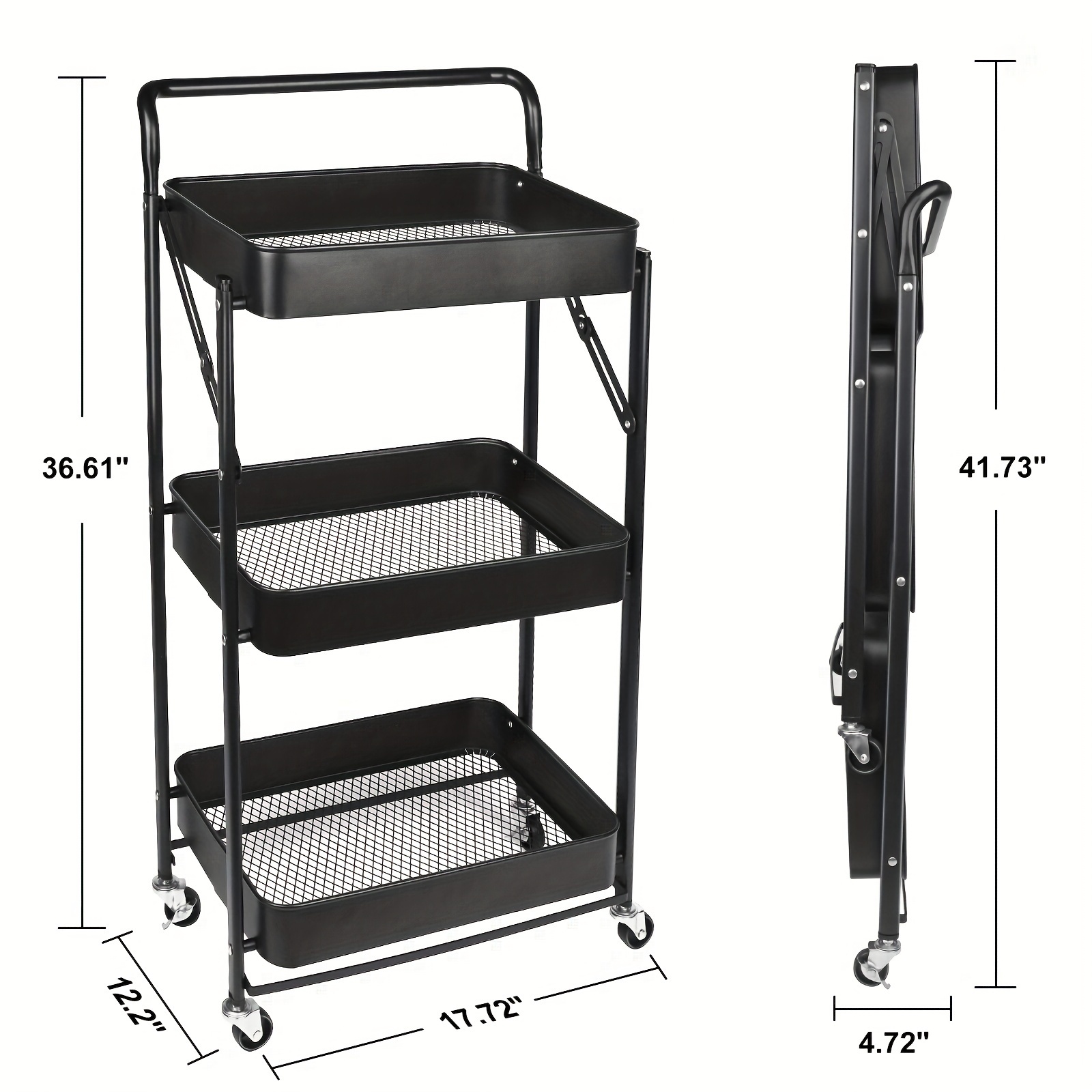 Foldable 3 Tier Metal Utility Rolling Cart Folding Mobile - Temu