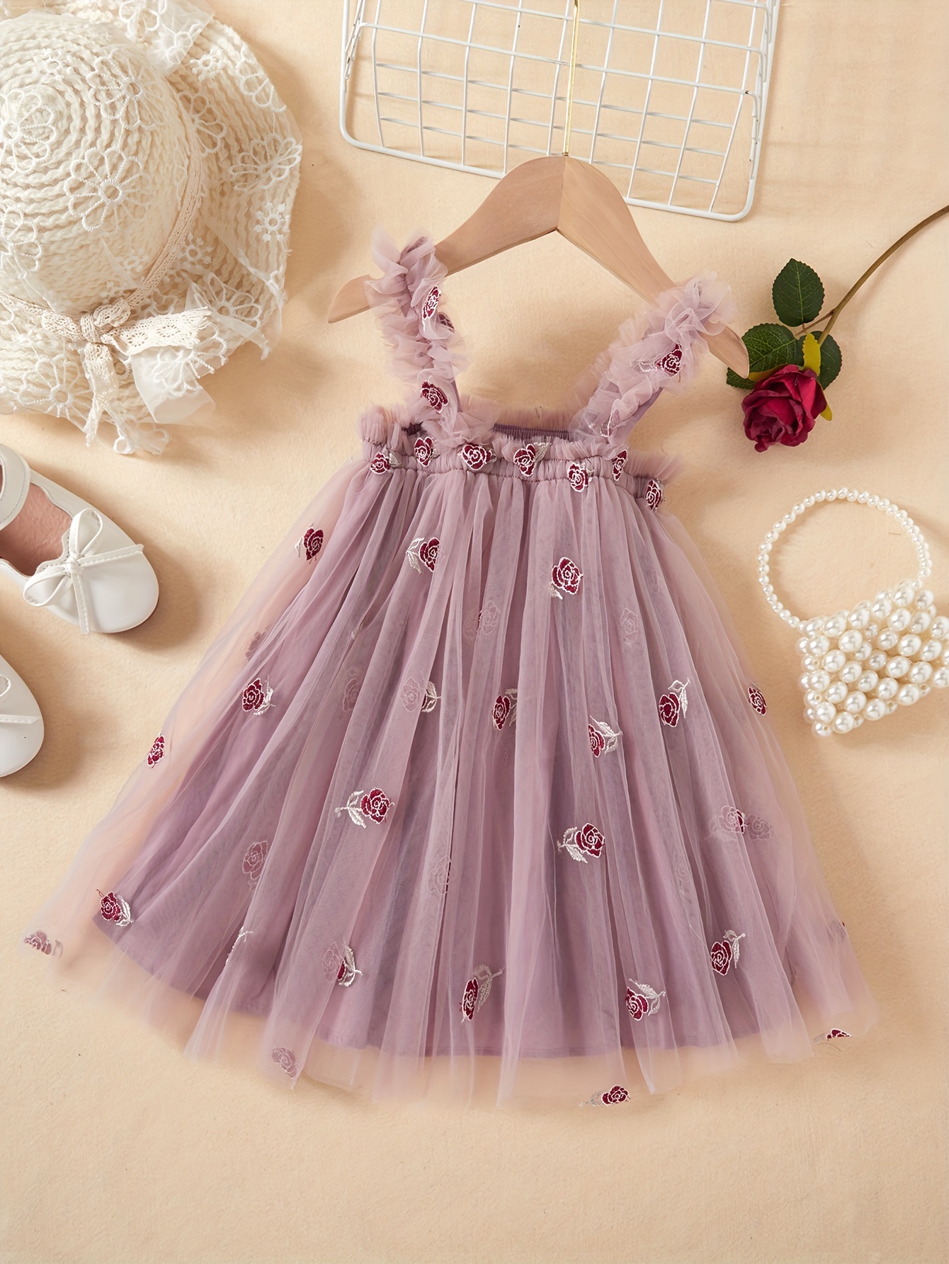 Comfy Flower Decor Tulle Dress Girls Dreamy Tutu Mesh Dress - Temu ...