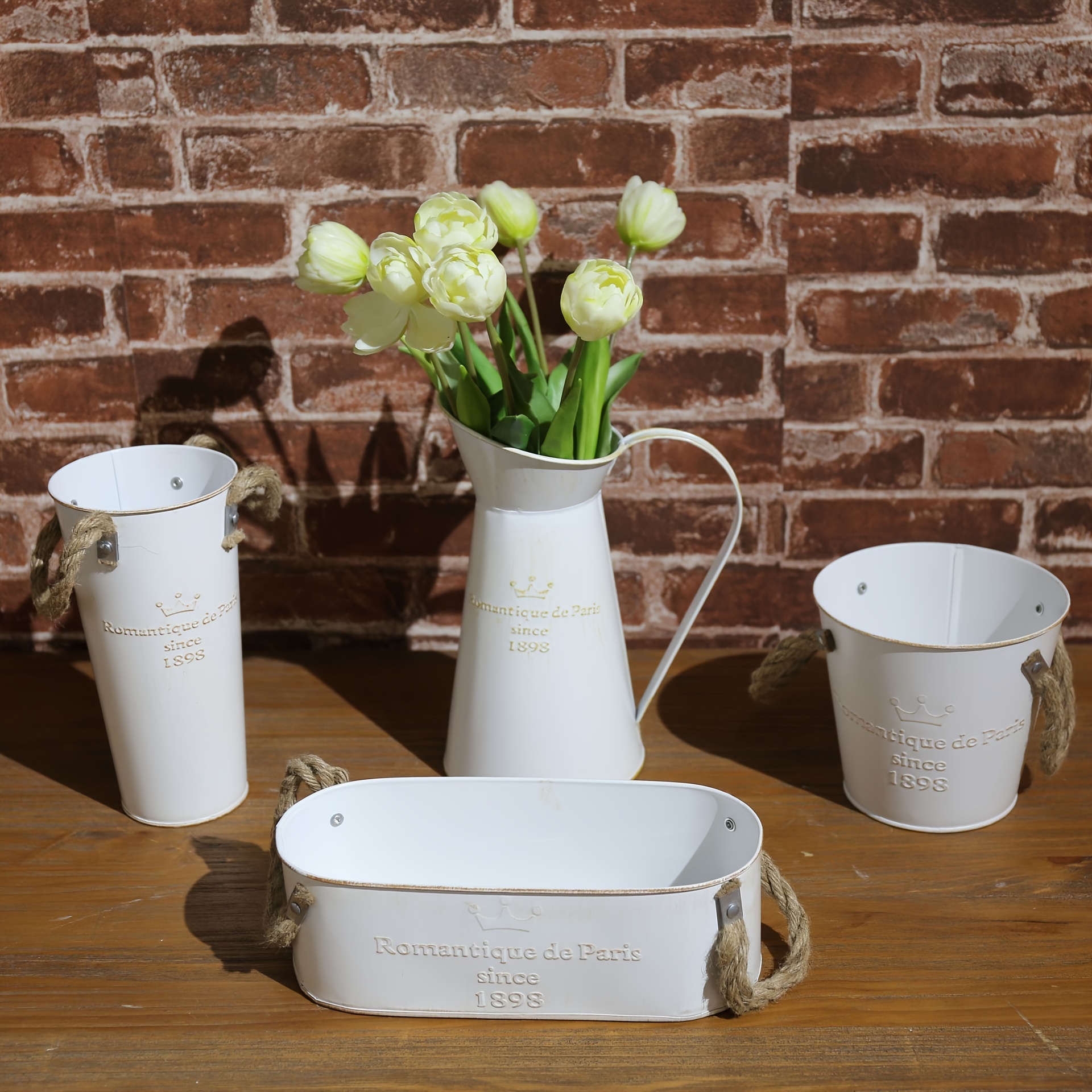 Chic Rustic Vintage Vase Metal Flower Pot Handle Flower - Temu Australia