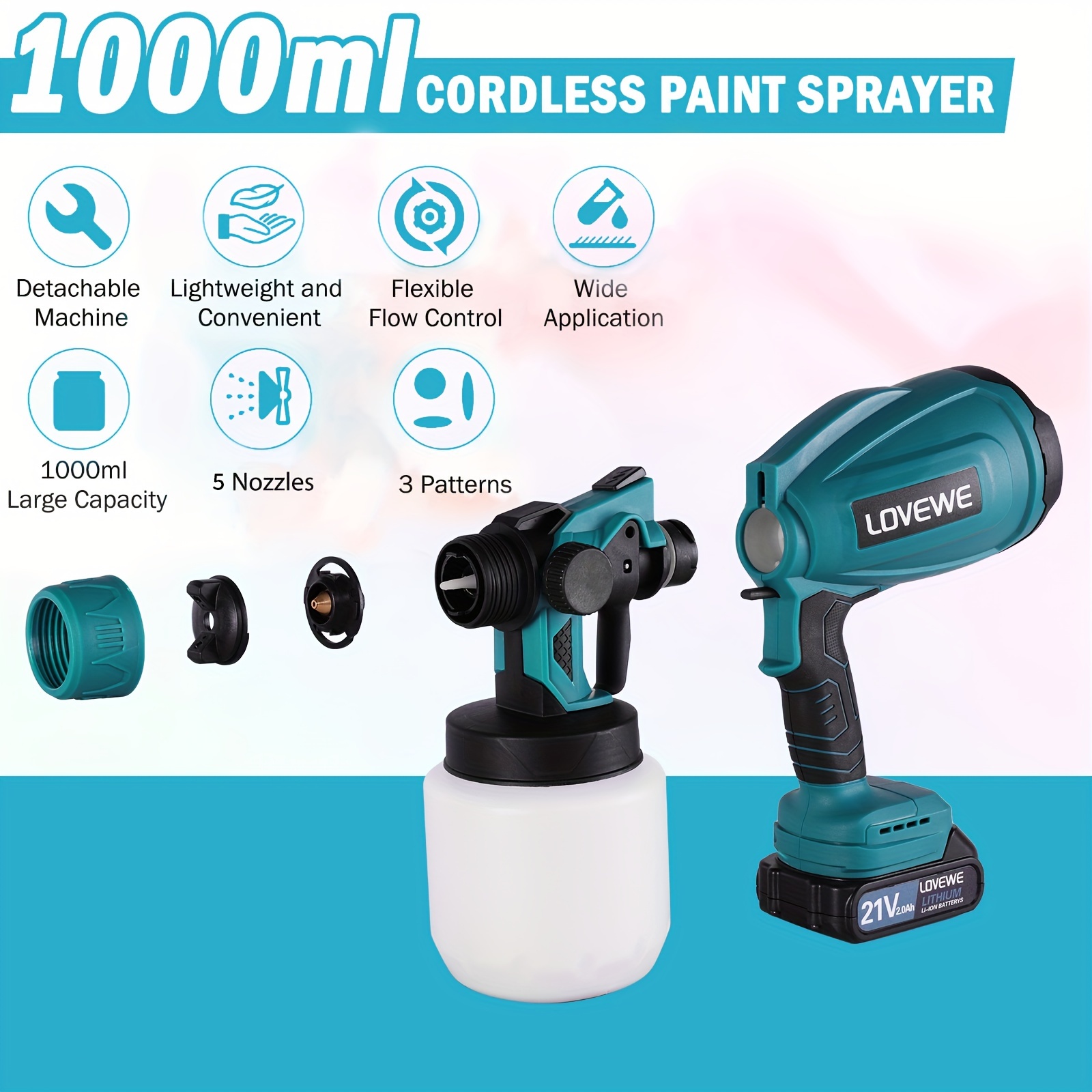 Paint Sprayer 21v Hvlp Cordless Spray Gun 2 2000mah - Temu