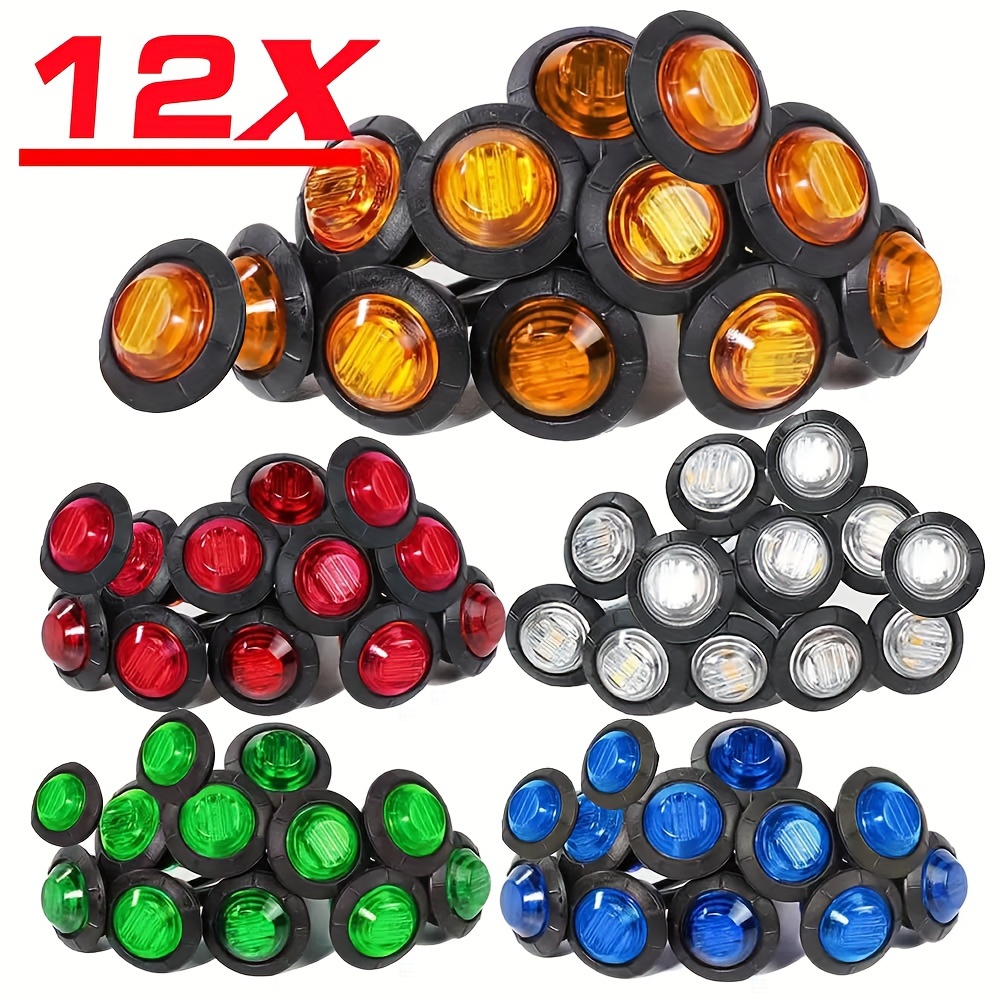 ערכת 12 פנסי Led צדדיים עגולים 12v - תאורת אווירה שקופה לרכבים, משאיות ...