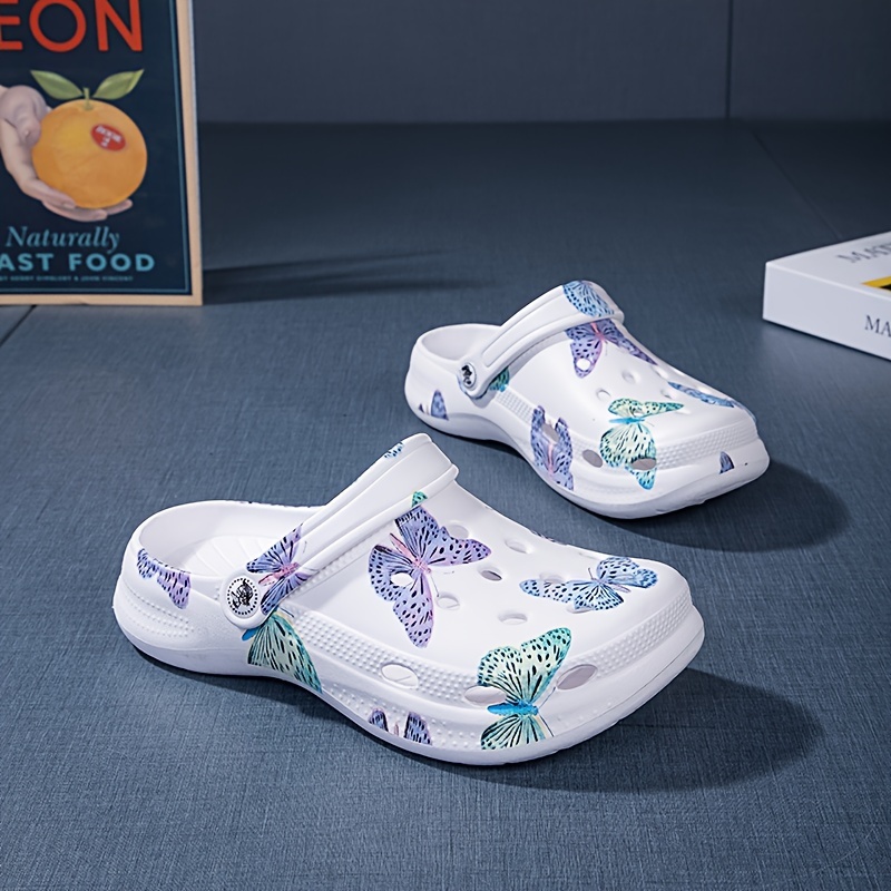 Women's Butterfly Print Clogs Casual Hollow Design Garden - Temu