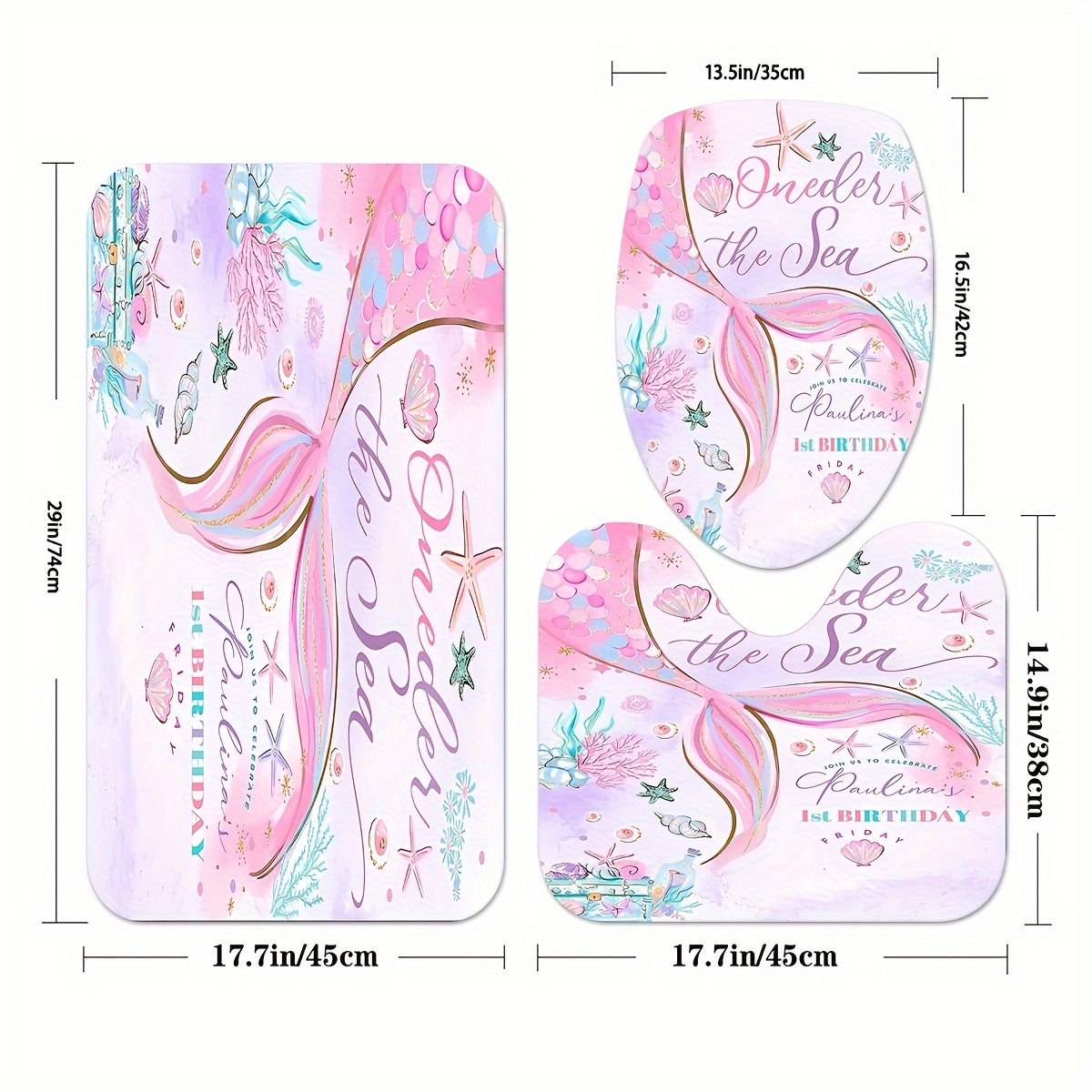 1 3 4pcs Mermaid Tail Pattern Shower Curtain Set Waterproof - Temu ...