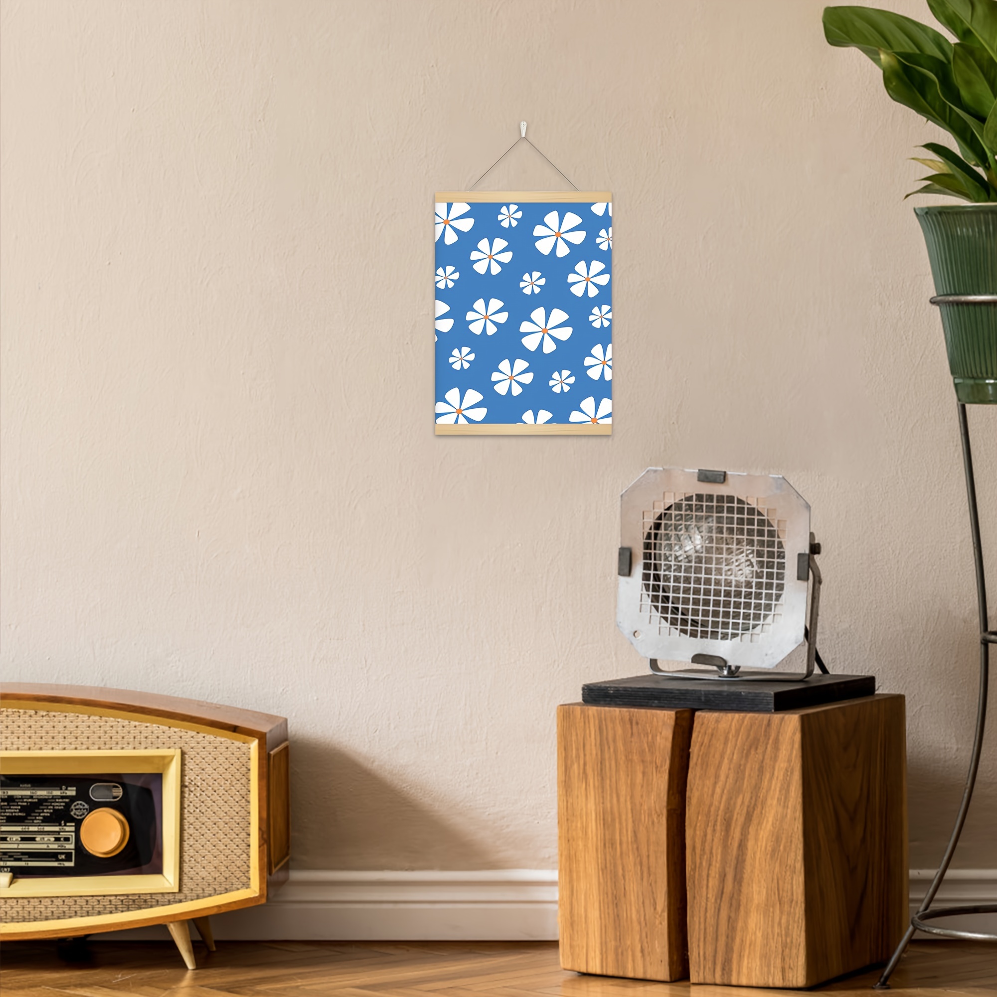 Hanging Wall Daisy Flower Painting Blue Posters - Temu United