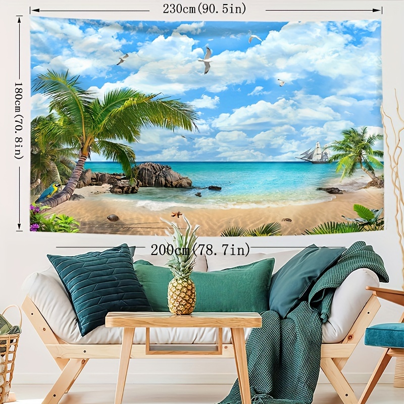 Sea Beach Coconut Tree Seagull Tapestry Polyester Tapestry - Temu ...
