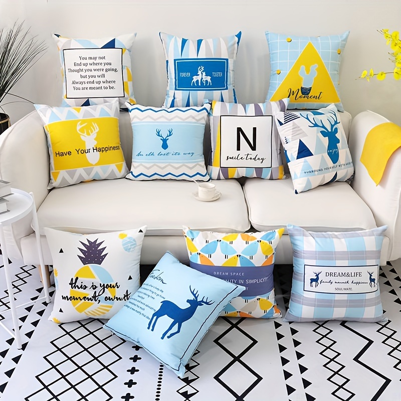 Nordic Blue Throw Pillow Cover Living Room Sofa Cushion - Temu Canada