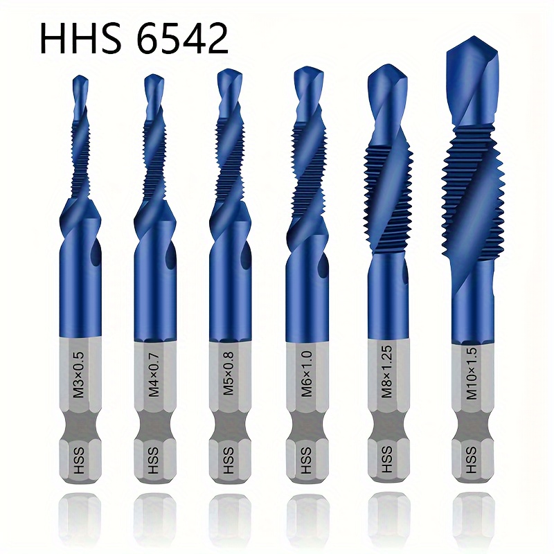 6pcs Hex Shank Tap Drill Bit Set 1 4 to M10 Sizes for Metal Aluminum Iron Steel Screw Tapping and Drilling Tools