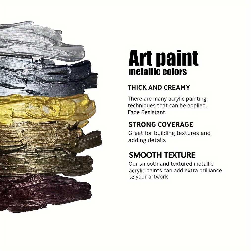 6 Colors Metallic Acrylic Paint Set 2 Brushes Art Supplies - Temu