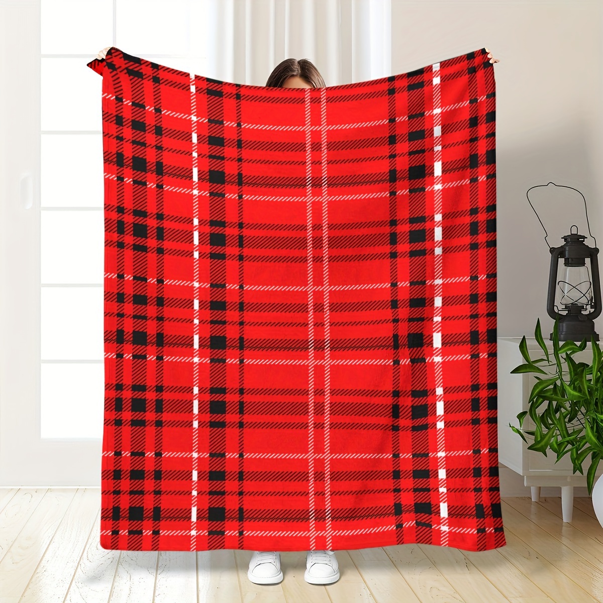 Simple Checkered Striped Blanket Red Black Hd Printed - Temu Ireland