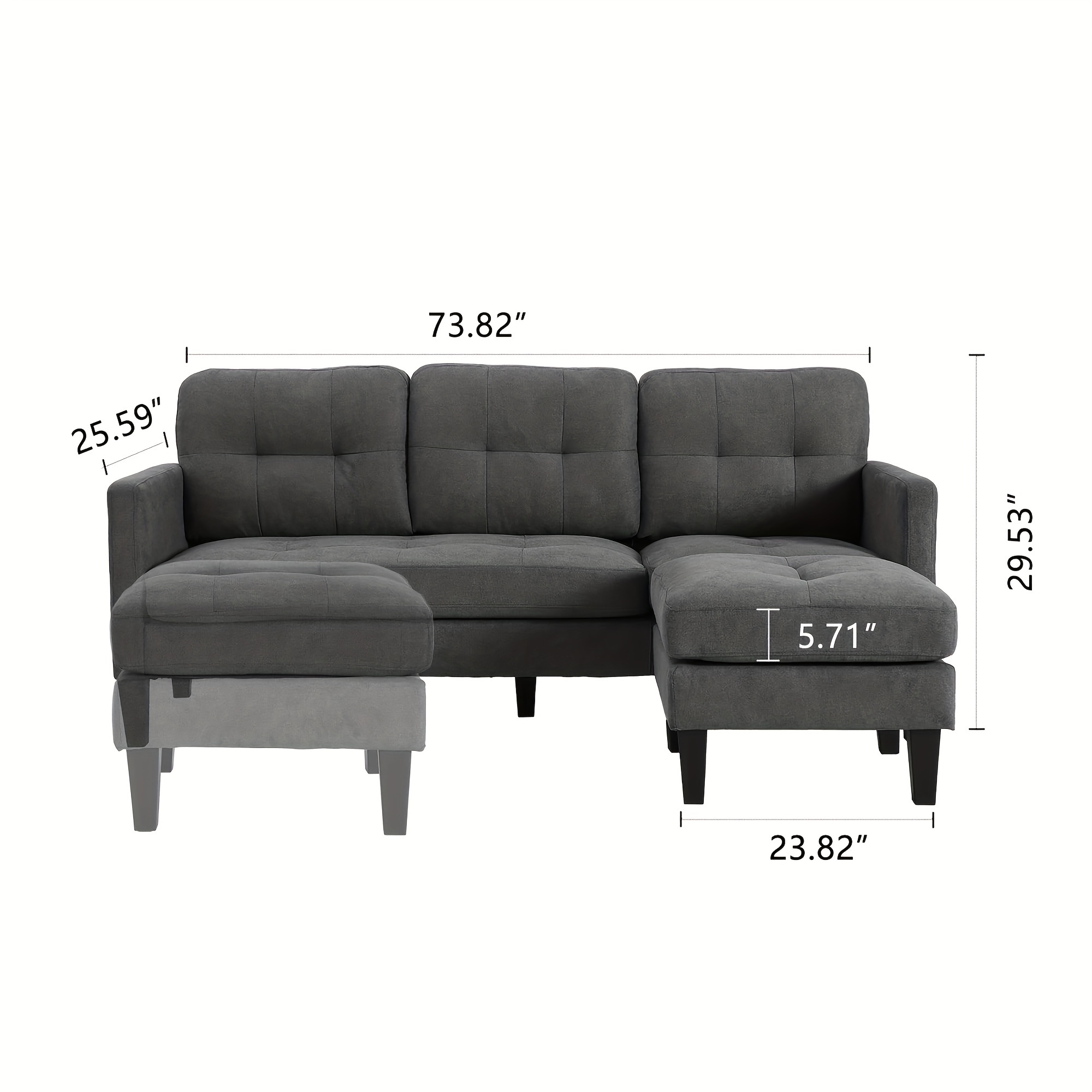 Convertible Sectional Sofa Couch, L-shaped Couch Modern 3-seat Sofa Set ...