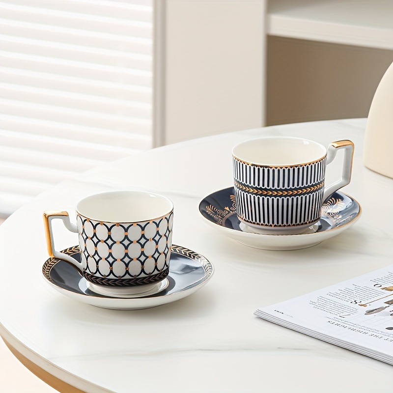 golden pattern teacup saucer ceramic coffee cup saucer plate - Temu