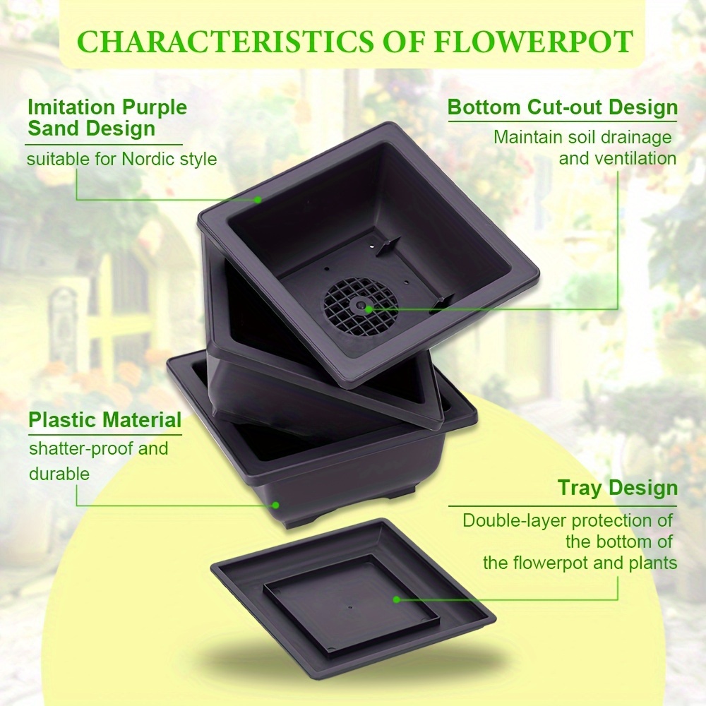 1 pack flower pot tray balcony square flower bonsai bowl nursery basin planter plastic rectangle ...
