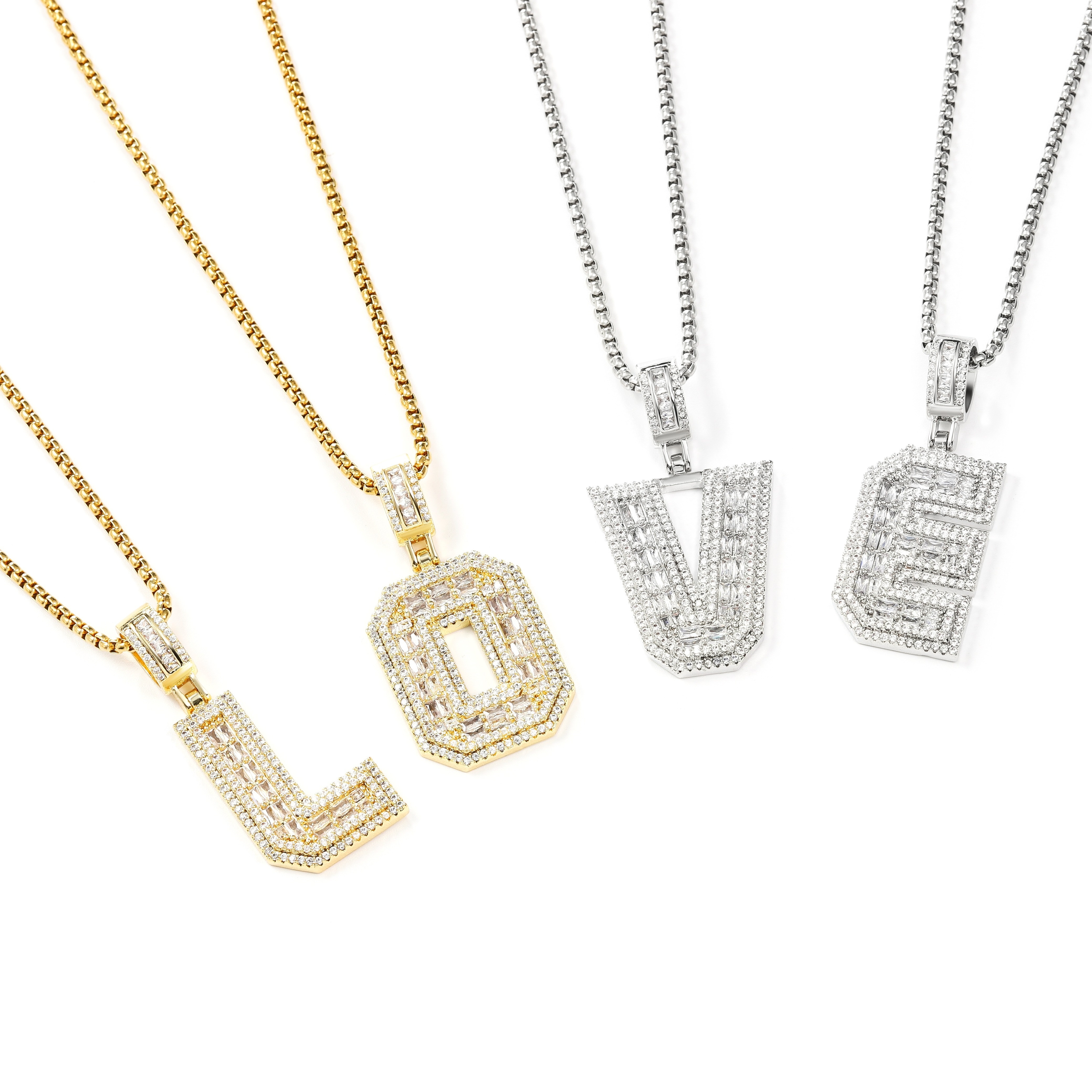 Iced-out Men's And Women's Alphabet Pendant Necklace Set In Hip-hop ...