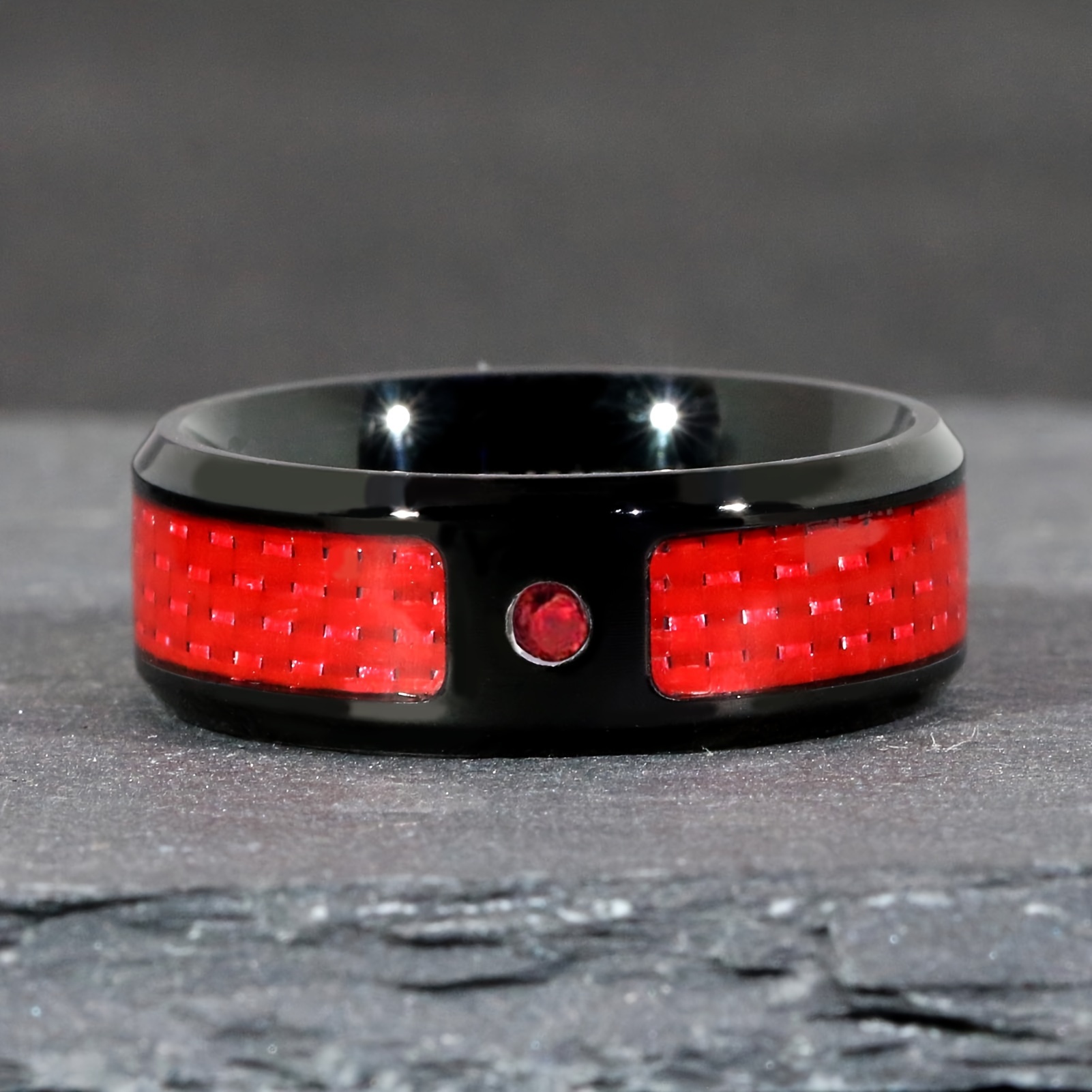 Wide Black Red Titanium Steel Men's Ring Inlaid Red Cubic - Temu United ...