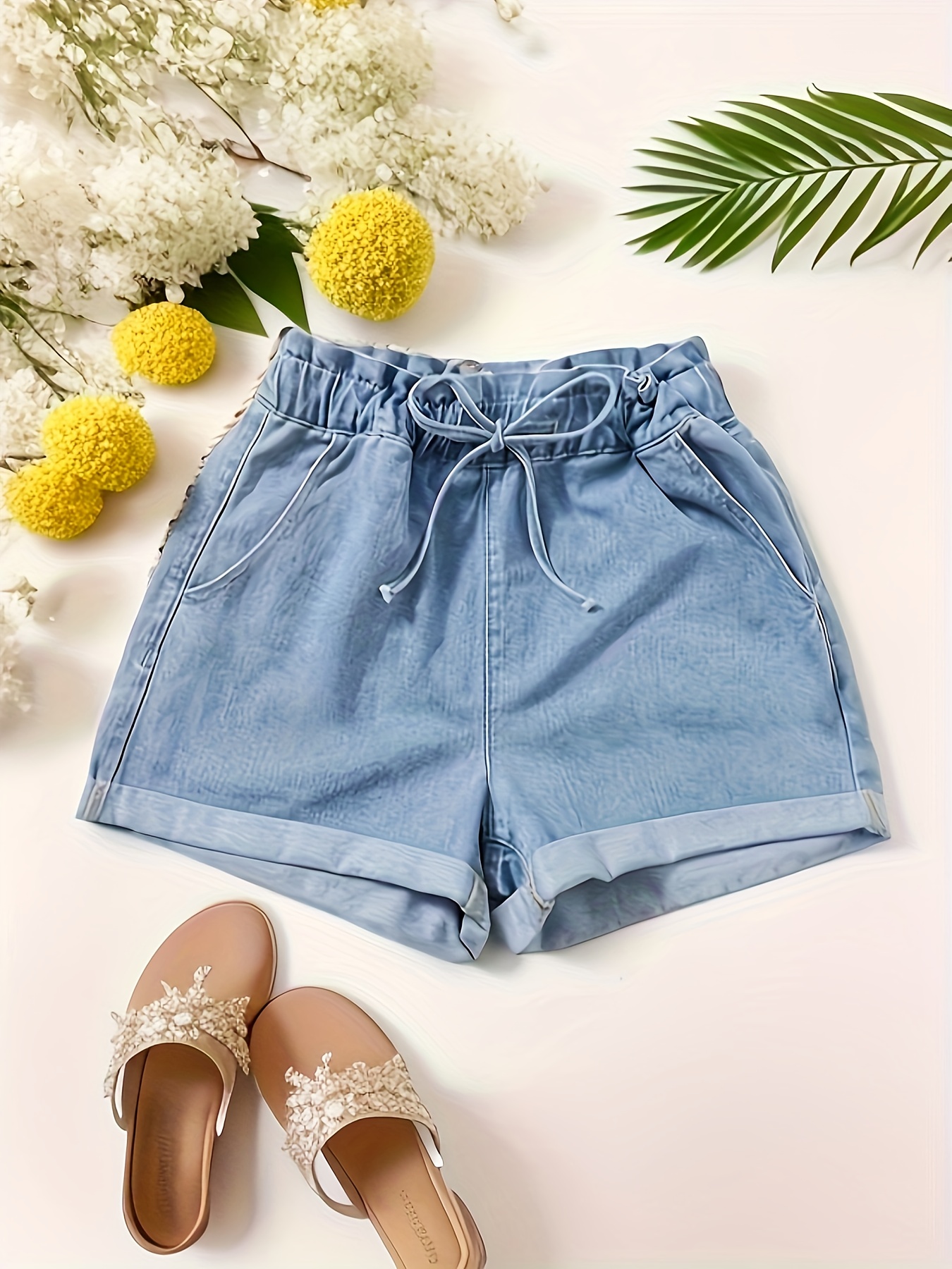 Shorts Mezclilla Casuales Mujeres Cintura Elástica Cordón - Temu Ecuador