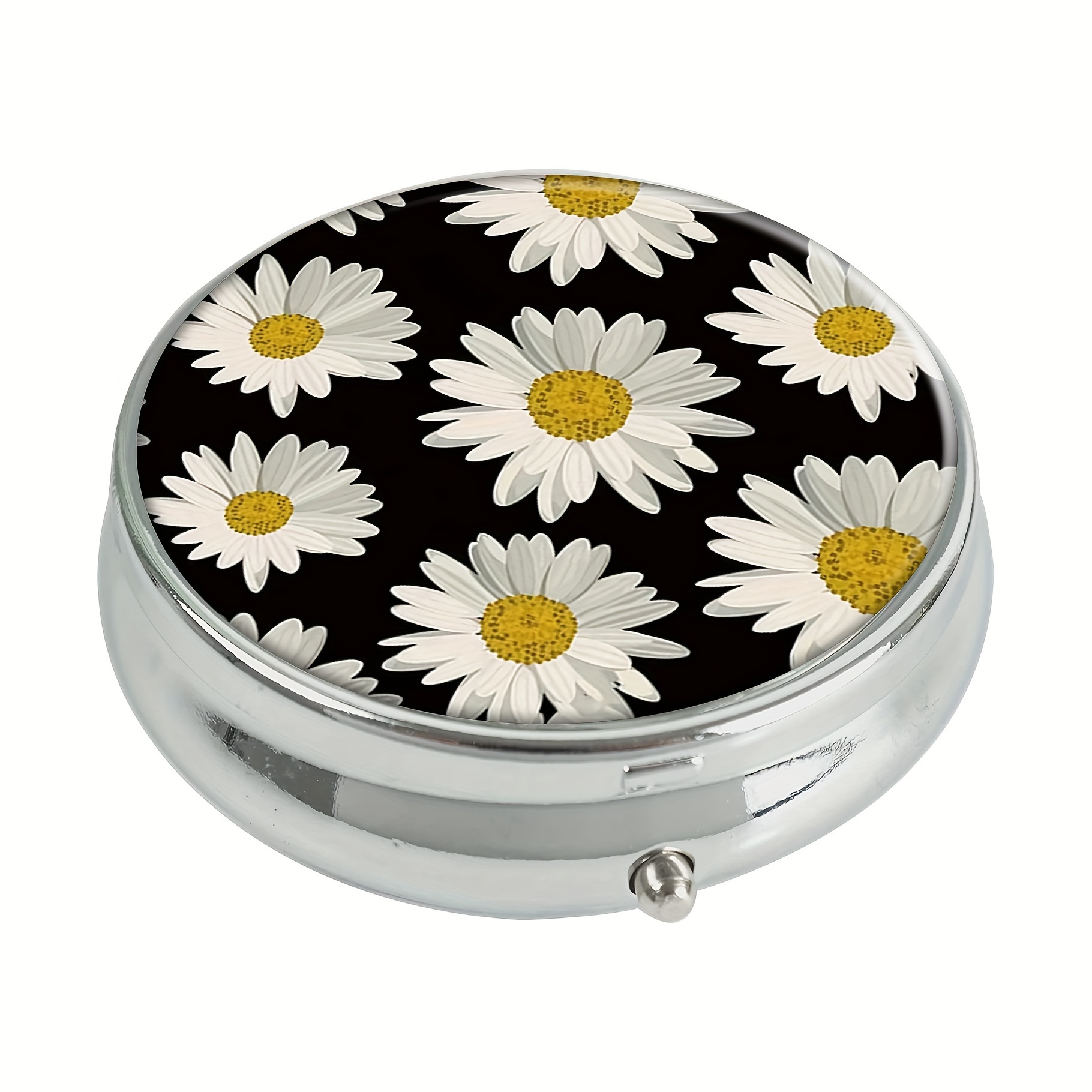 White Chrysanthemum Round Pill Box 3 Compartment Mini - Temu Australia
