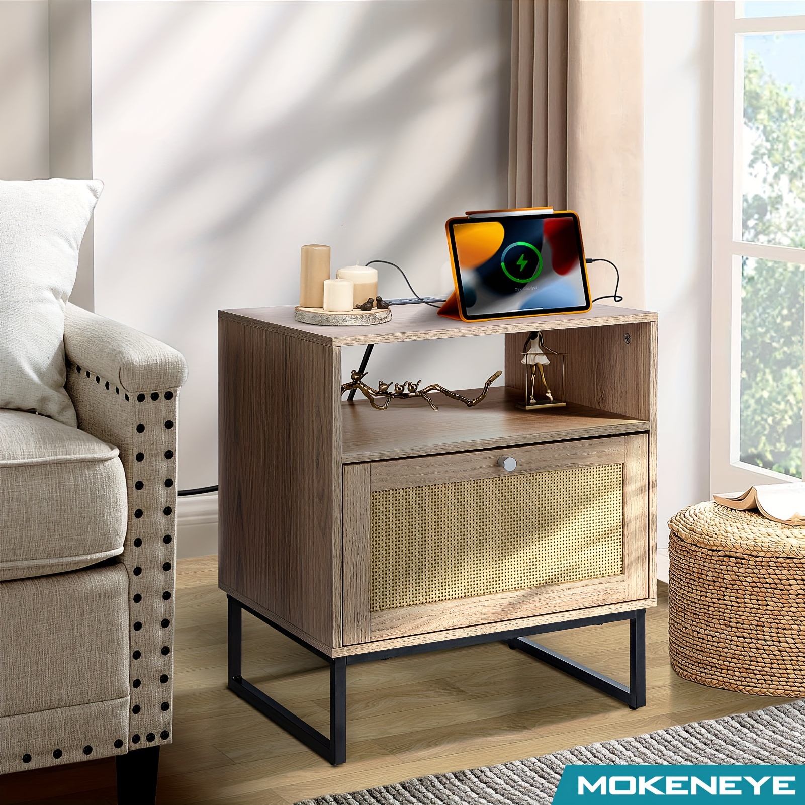 boho night stand bedroom nightstand end side table living Temu