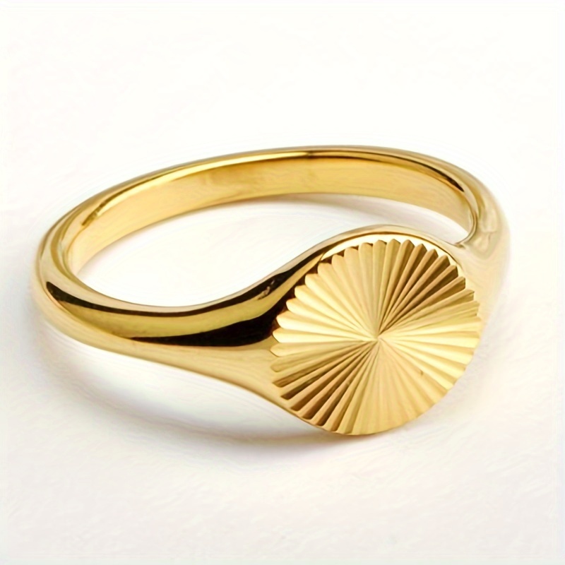 Round Stainless Steel Ring 18k Gold Plated Textured Ring - Temu United ...
