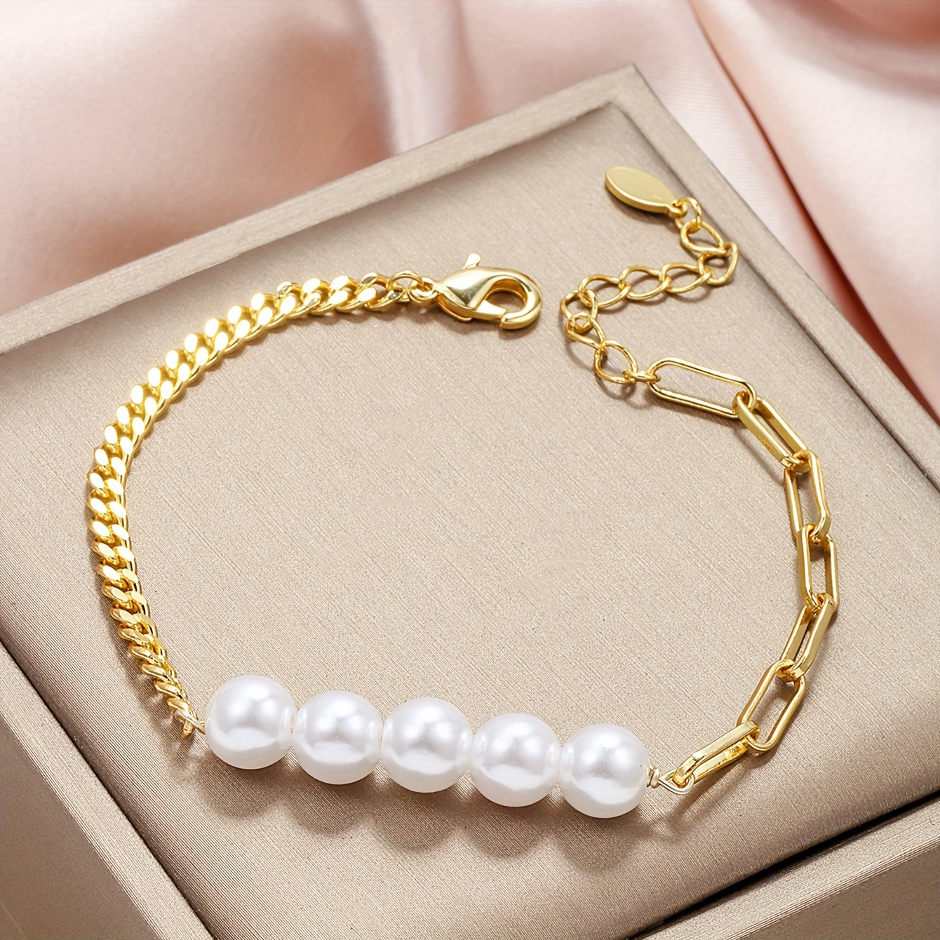 Exquisite Imitation Pearl Golden Chain Design Bracelet - Temu United ...